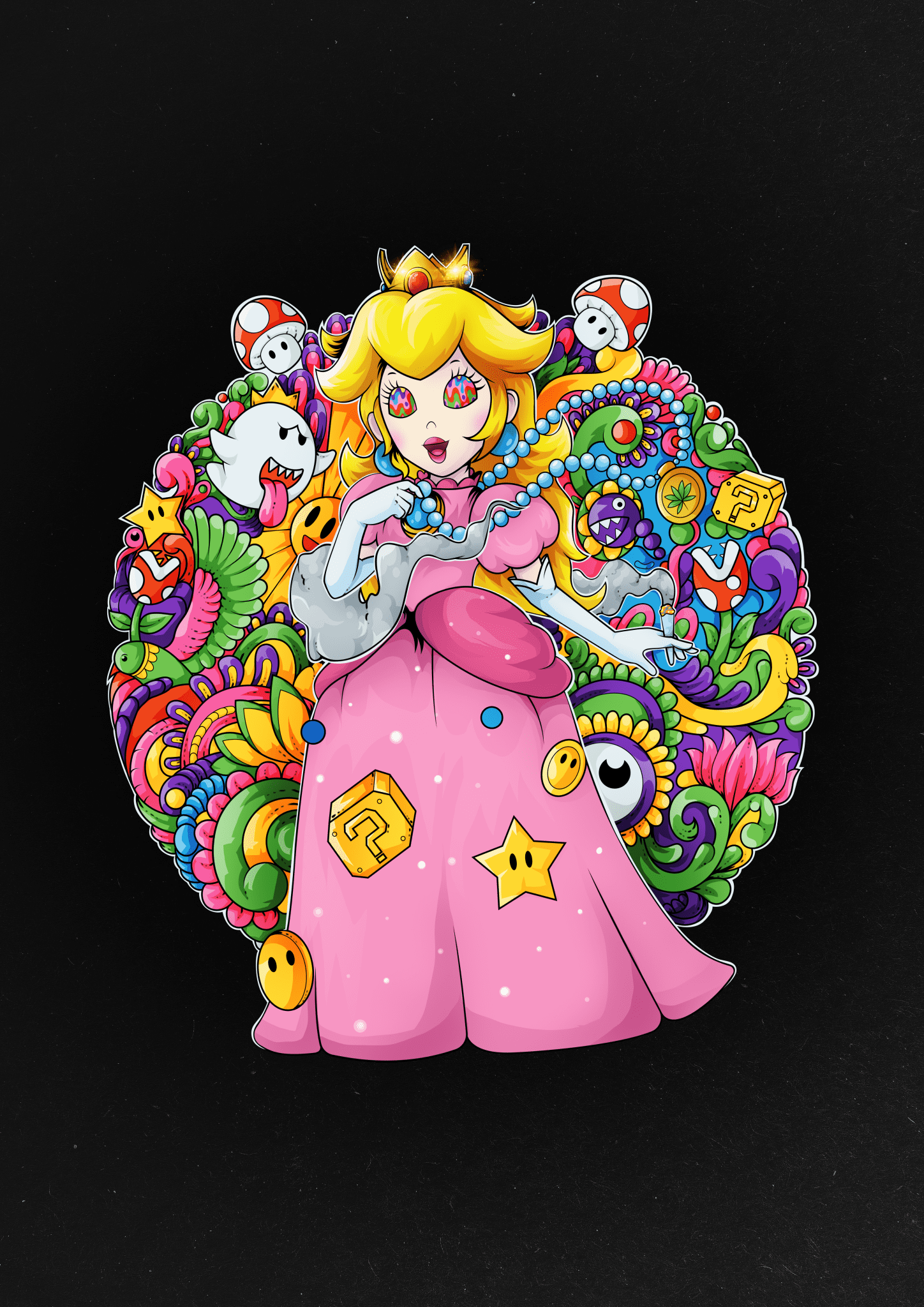 PRINCESS PEACH BLACK POSTER - WeedPosters.io