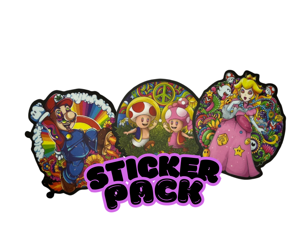 TRIPPY MARIO, PEACH & TOAD STICKER PACK x3 - WeedPosters.io