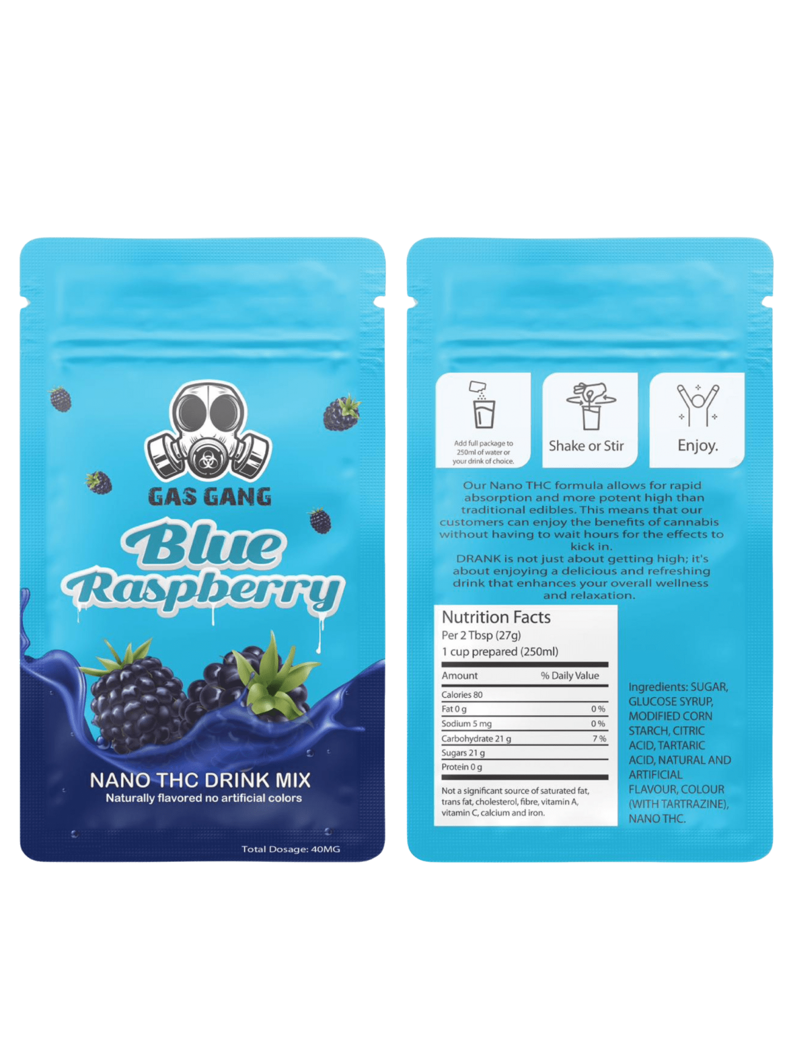 GAS GANG 40MG NANO THC DRINK MIX - BLUE RASPBERRY - WeedPosters.io